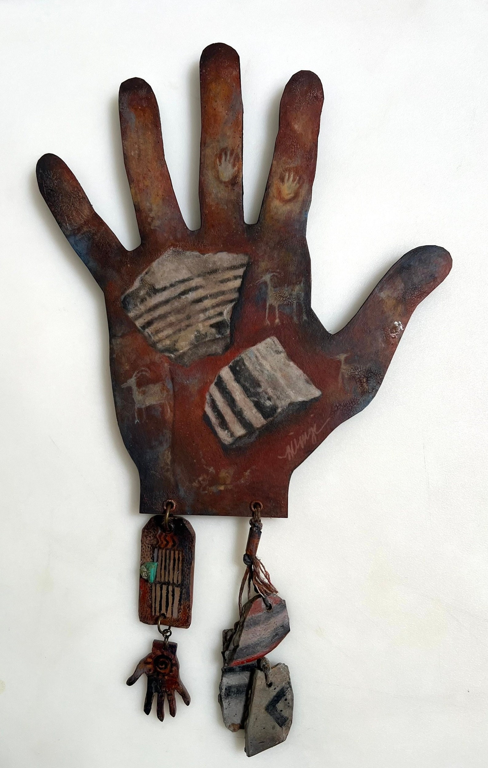 Petroglyph Art, Painted Hand, Anasazi Shards, Southwest Wall Art, Red ...