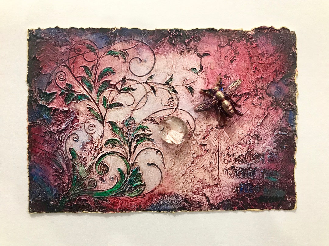 Bee, Small Mixed Media Art, 3D Art, Contemporary Painting, Handmade ...