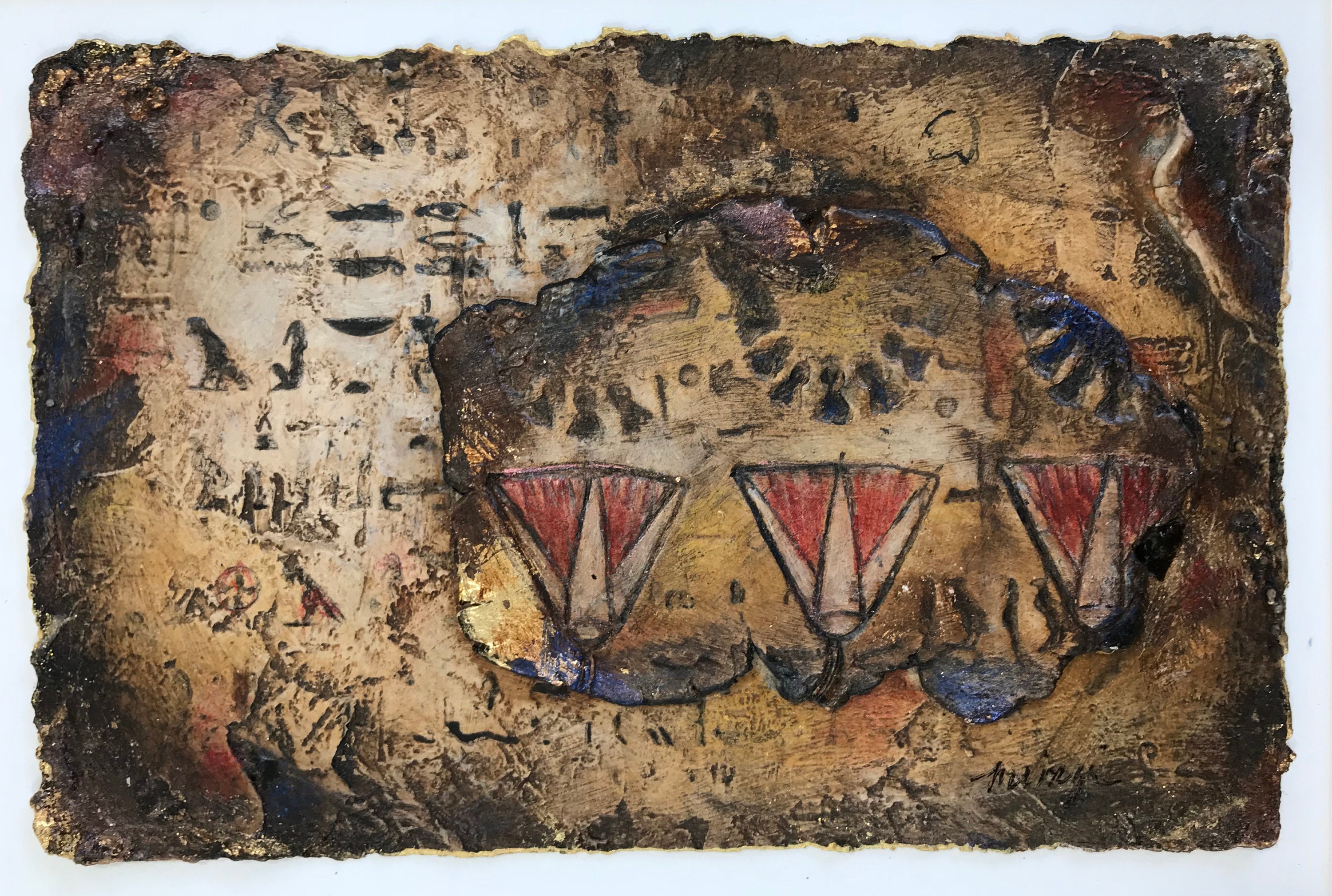 Egyptian Hieroglyphics, Lotus, Contemporary Mixed Media Art, Small ...