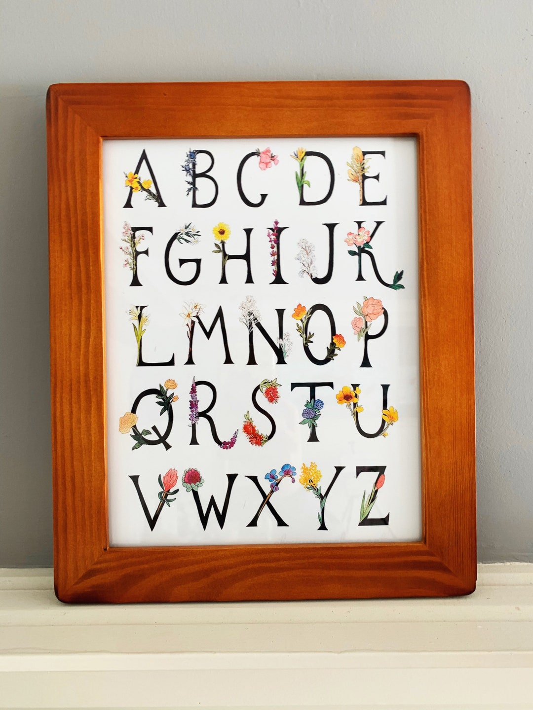 Botanical Letter Alphabet Print Flower Art ABC Print - Etsy