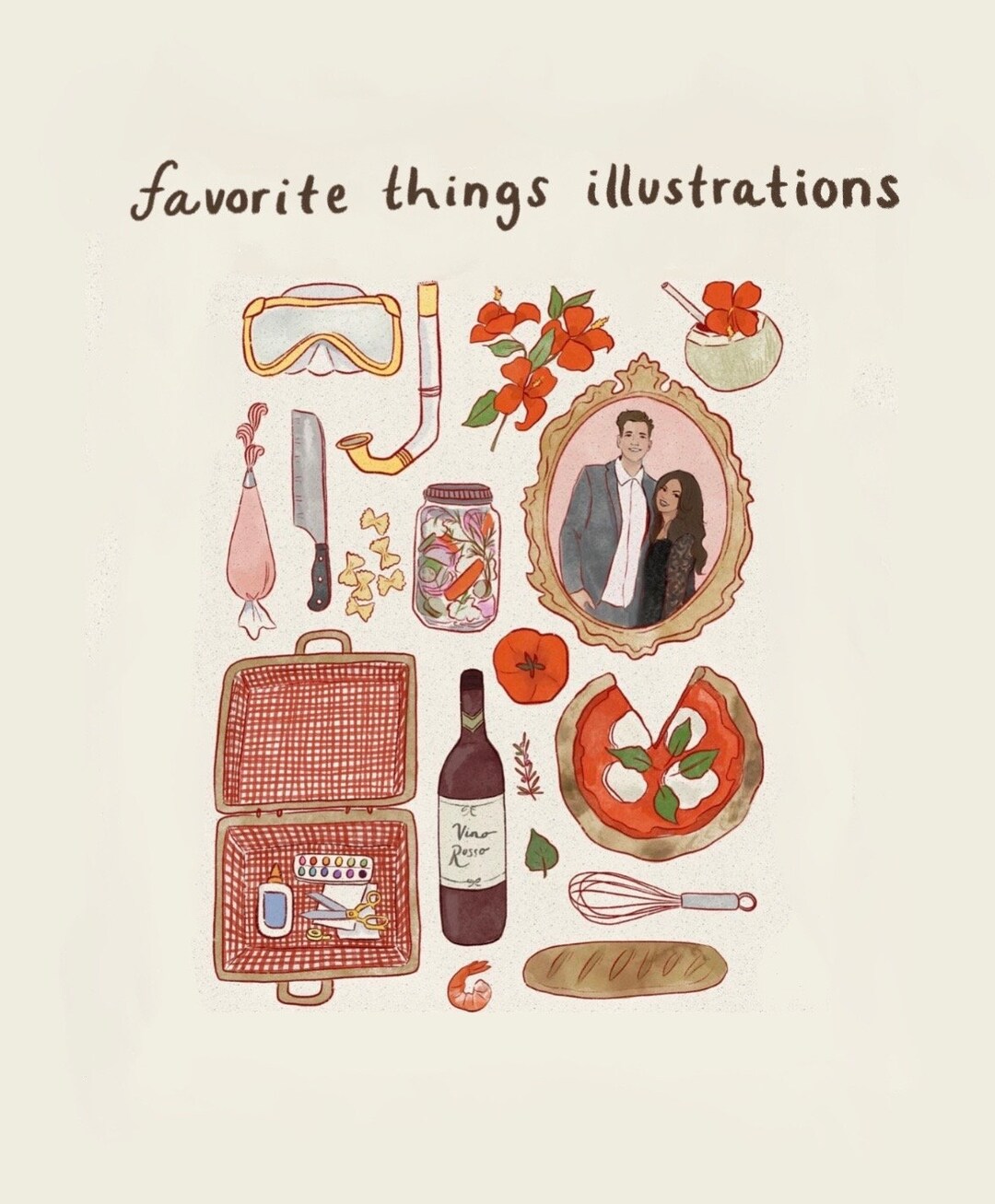 Custom Favorite Things Illustrations Digital File Custom Art - Etsy