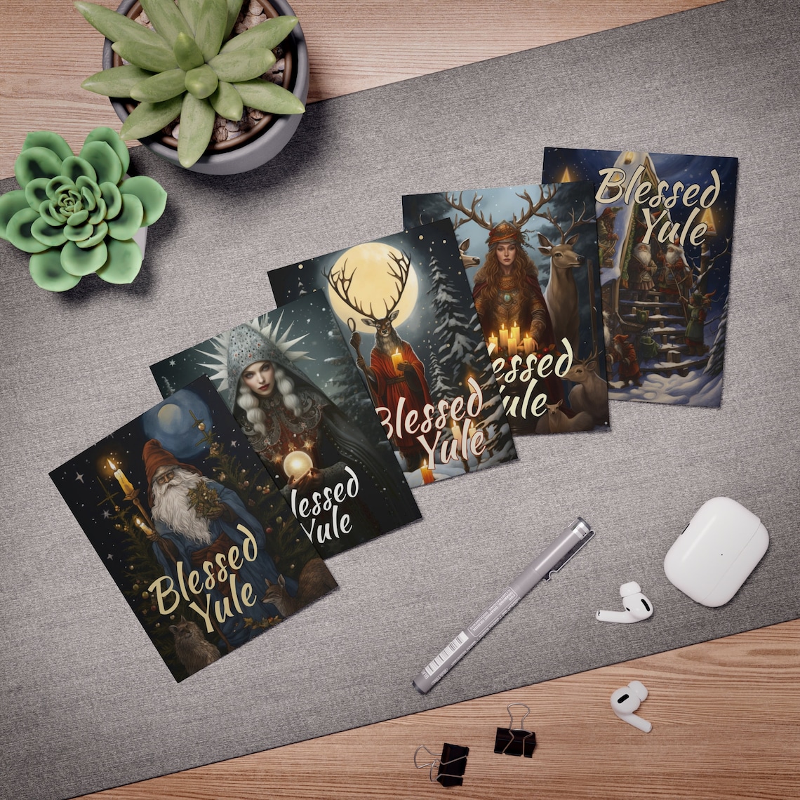 Yule Cards - 5 PACK | Vintage Style Winter Solstice Cards for Pagans ...