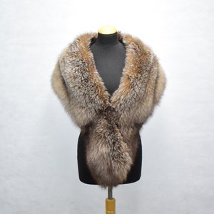 Fox Fur Stole Shawl, Crystal Brown Color, Women Outfit, Luxury Fluffy ...