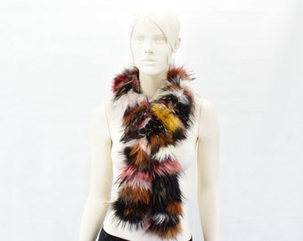 Fur Twister Scarf, Collar, Cowl, Pearl White Green Color Finn Raccoon Fur, Fluffy Soft Warm Neck ...