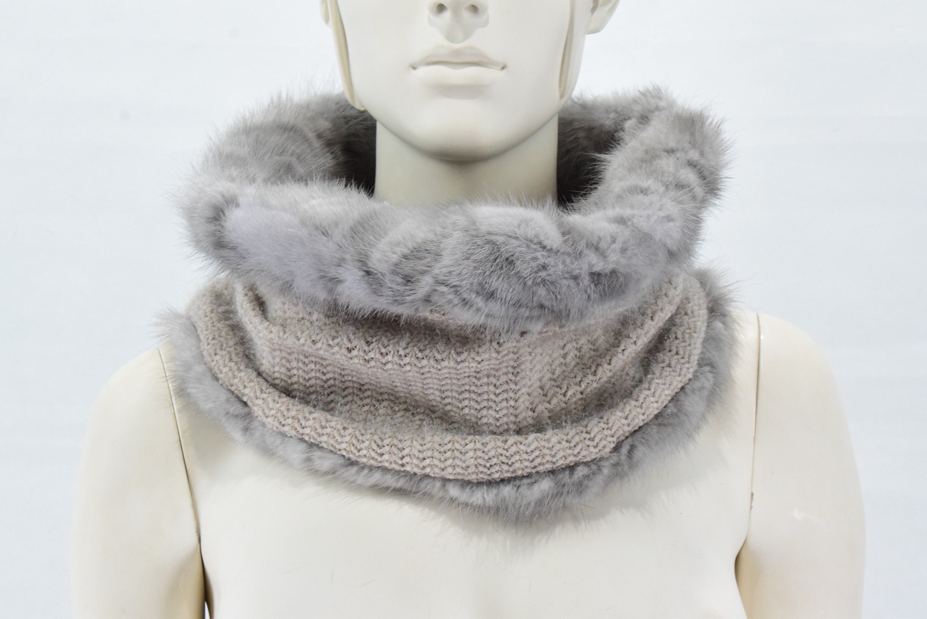 Fur Mink Cowl Neck Warmer Fur With Knitted Fabric Doublufast - Etsy