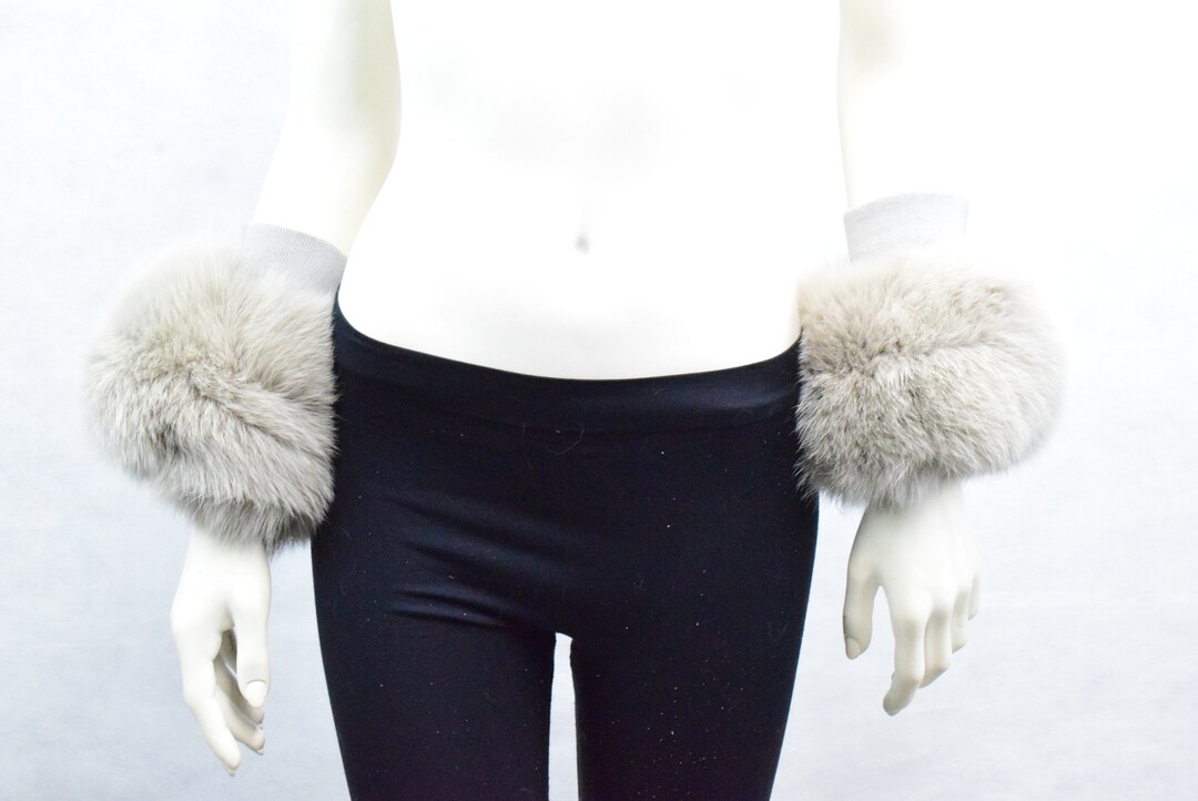 Gray Fox Fur Cuffs, Extra Large Rich and Fluffy Fur Cuffs With Elastic ...