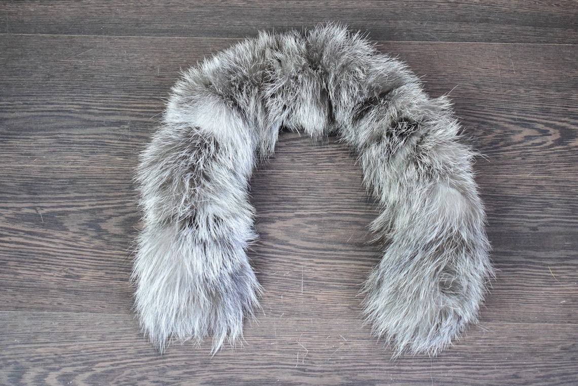 Silver Fox Fur Trim for Hood Detachable Fluffy Stripe Unisex | Etsy