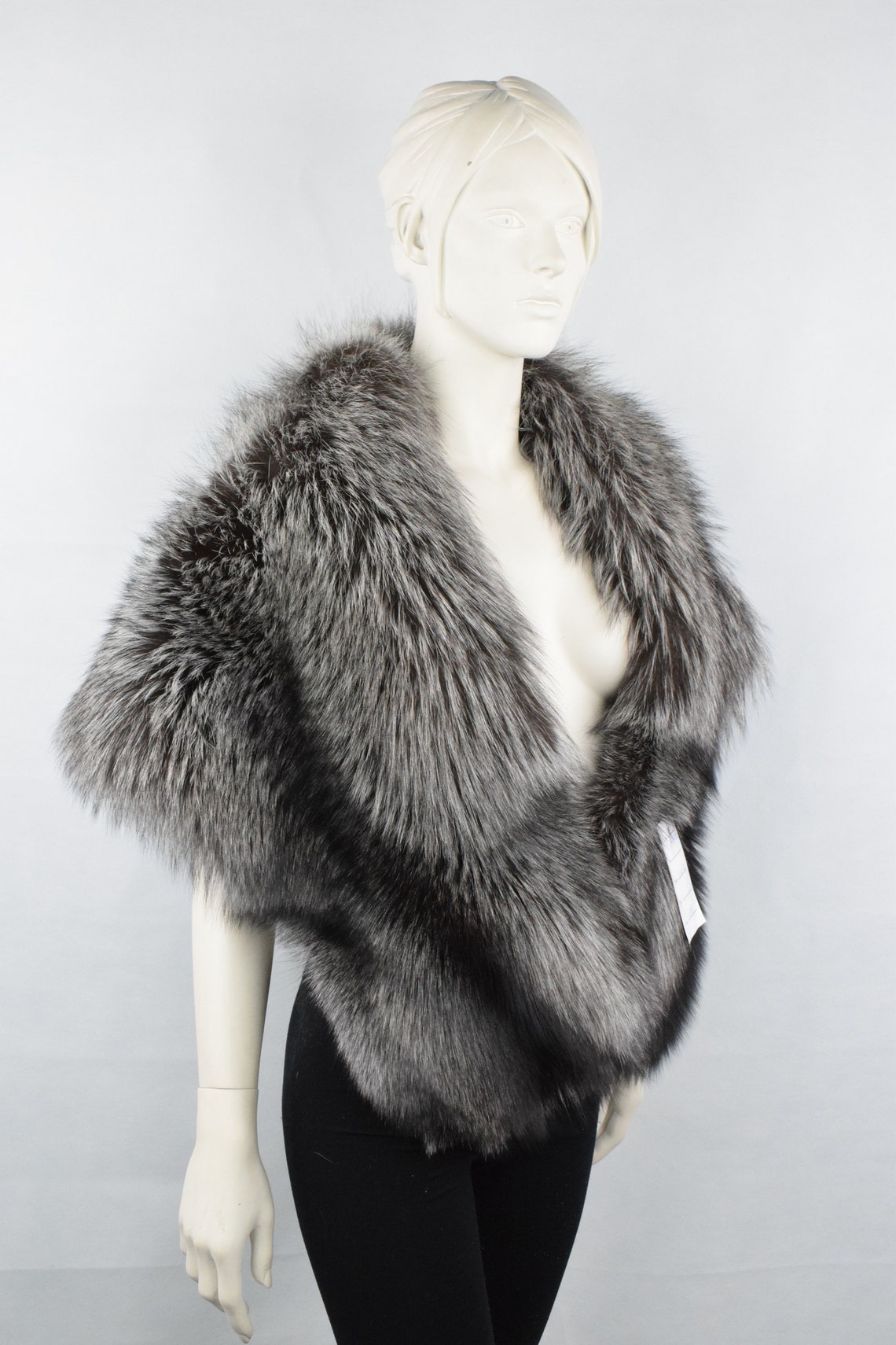 Women's Fur Fox Wrap Shawl Silver Black Color Warm Evening - Etsy