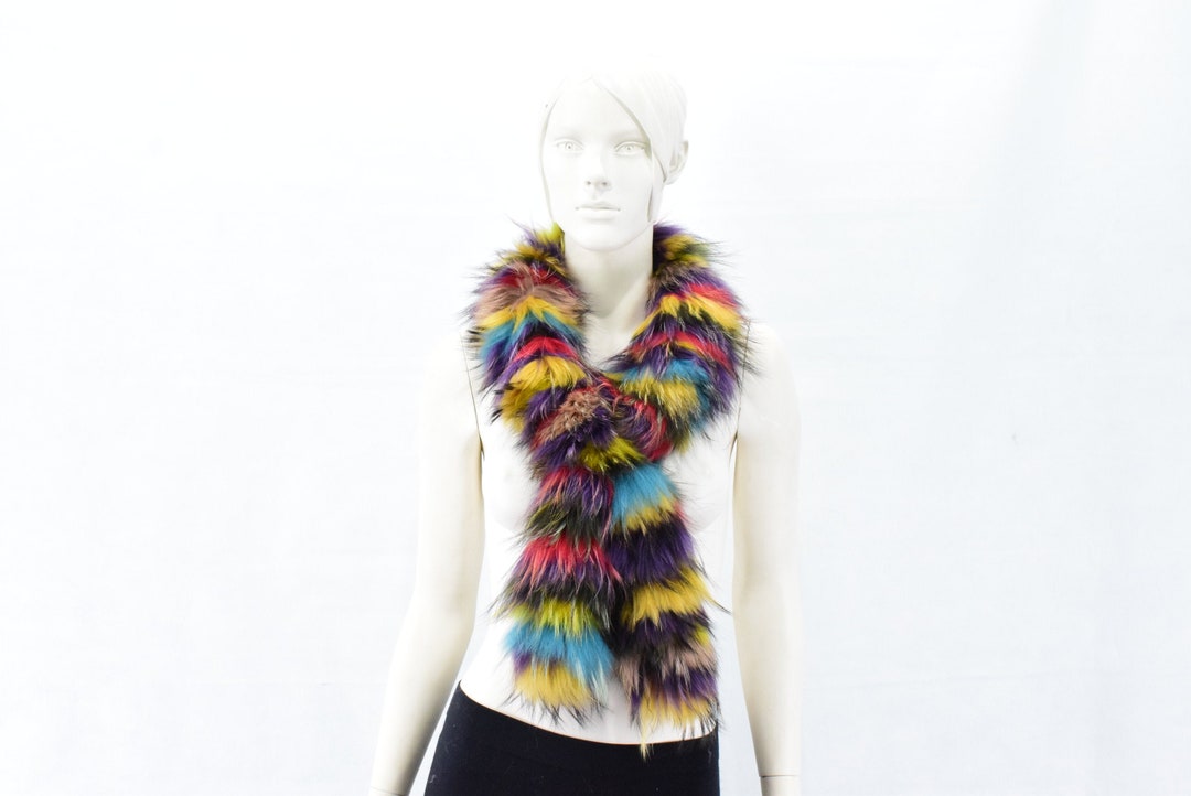 Finn Raccoon Fur Scarf: Colorful Fluffy Neck Warmer - Etsy