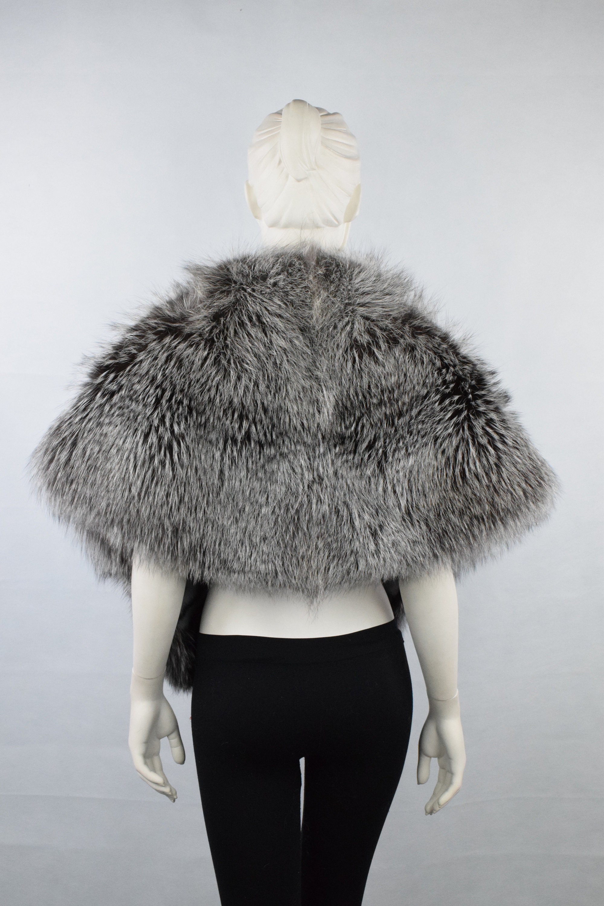Women's Fur Fox Wrap Shawl Silver Black Color Warm Evening - Etsy