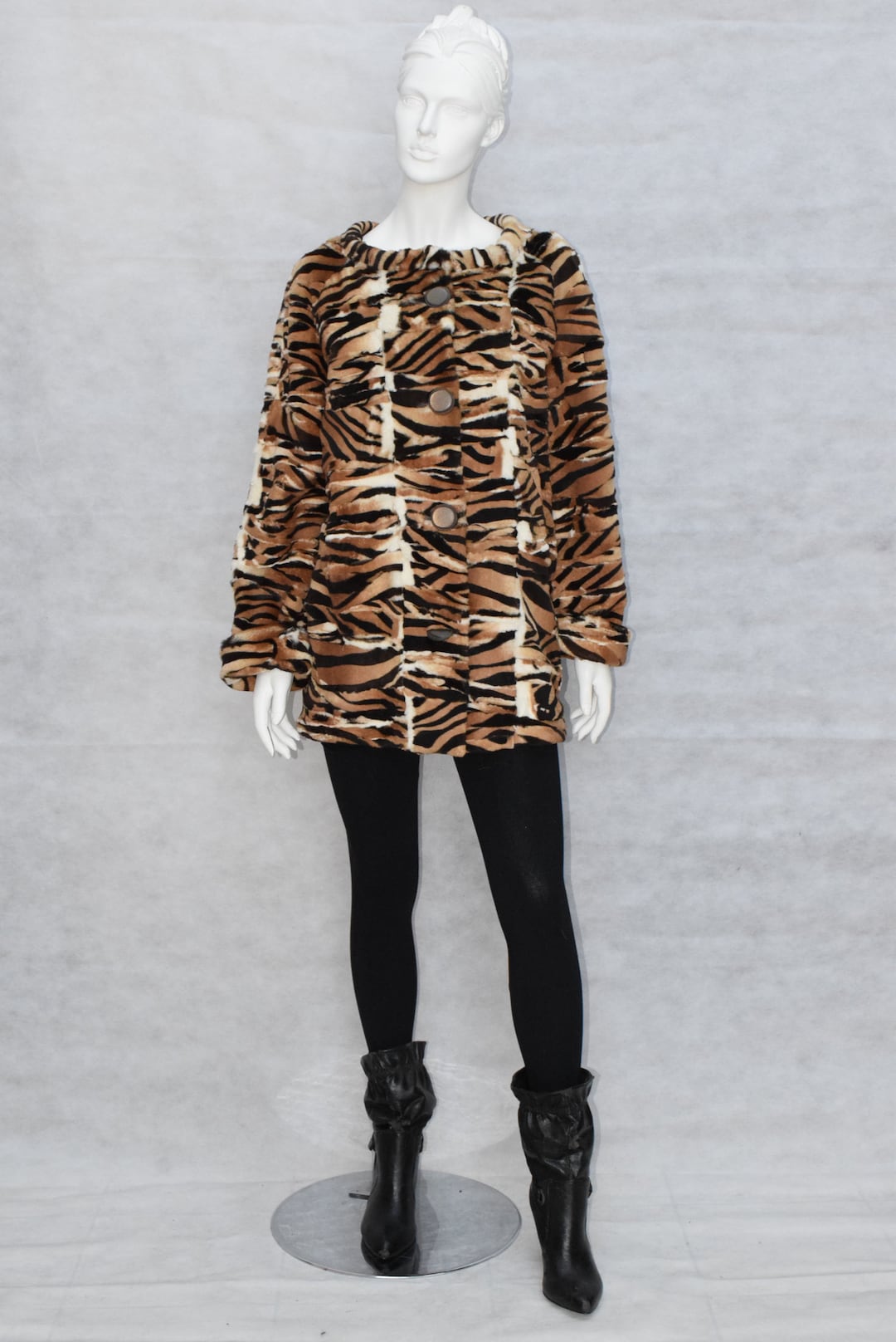 Women's Fur Rabbit Coat Animal Print Black Yellow Color Sheared Fur ...