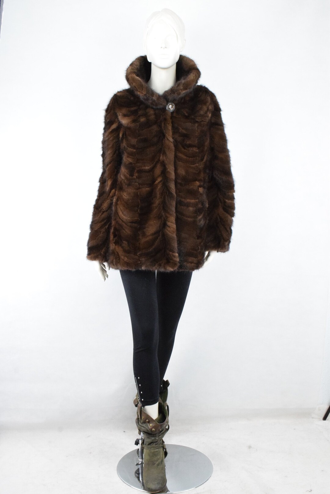 Real Mink Fur Classic Coat Demi Brown Color With Large Warm Collar ...