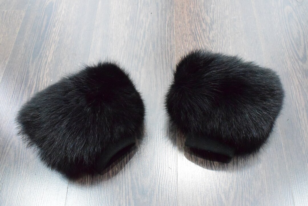 Black Fox Fur Cuffs: Extra Large Fluffy Bracelet Set - Etsy