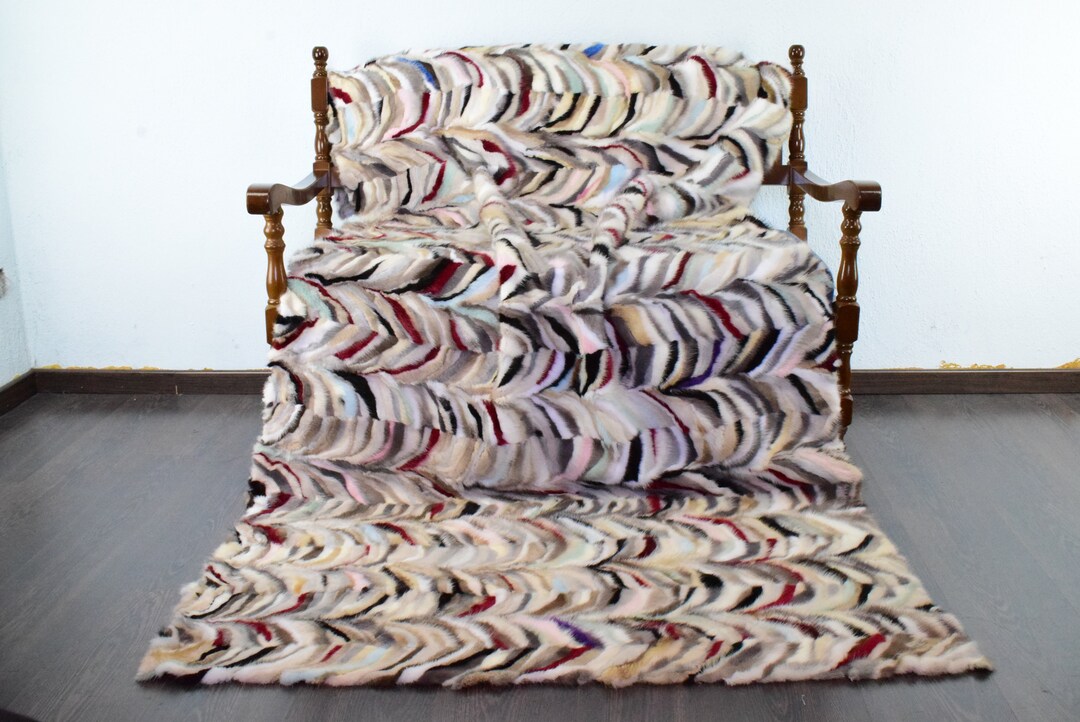 Real Mink Blanket Throw Rug, Beige Colourful, Couch Bed Fur Cover, Home ...