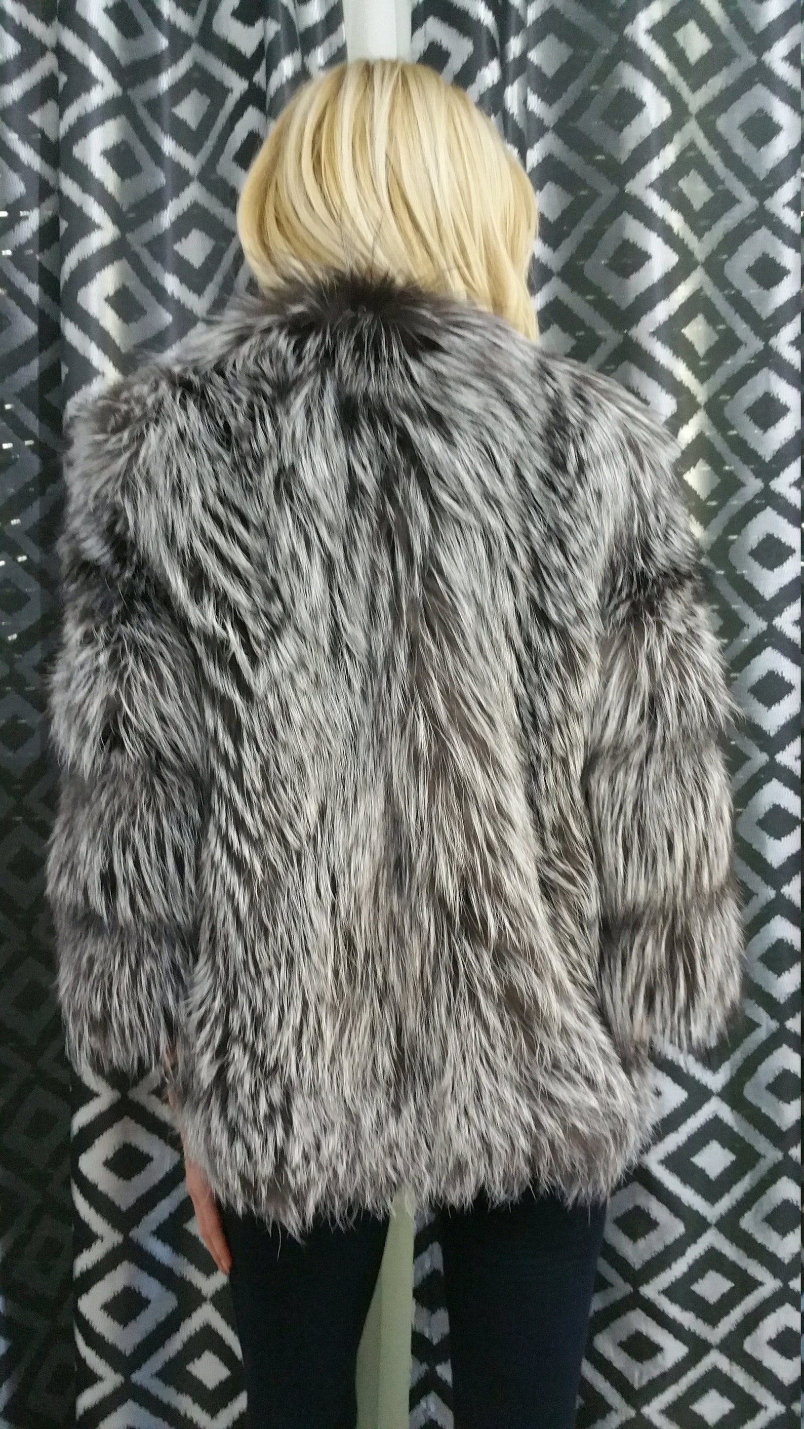 Fox Fur Jacket Coat Silver Black Color Jacket Short Sleeves | Etsy