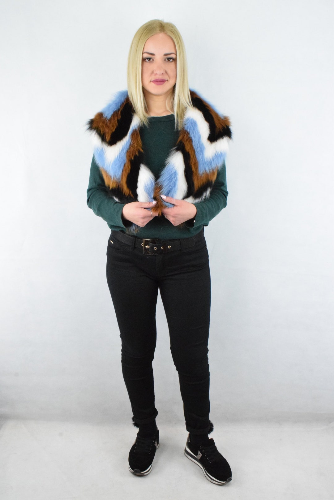 Real Fox Fur Large Scarf Collar Luxury Unique Fur Accessory Multicolor ...