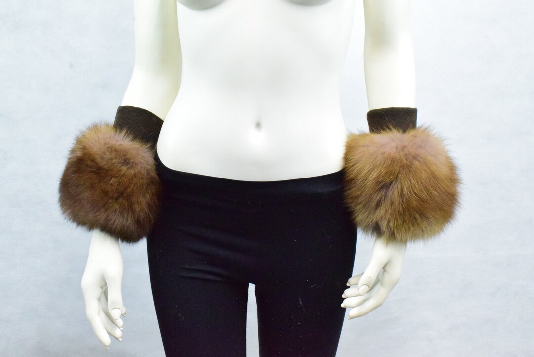 Brown Fox Fur Cuffs, Extra Large Rich and Fluffy Fur Cuffs With Elastic ...