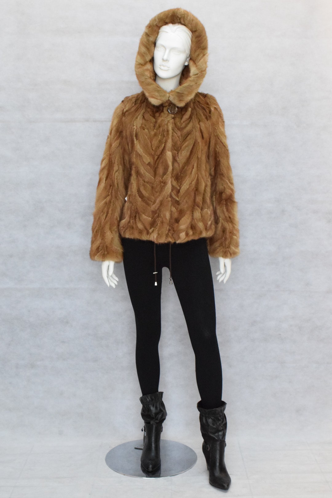 Mink Fur Bomber Jacket With Hood, Real Fur Golden Whisky Colour, Real ...