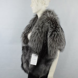 Women's Fur Fox Wrap Shawl Silver Black Color Warm Evening Jacket Full ...