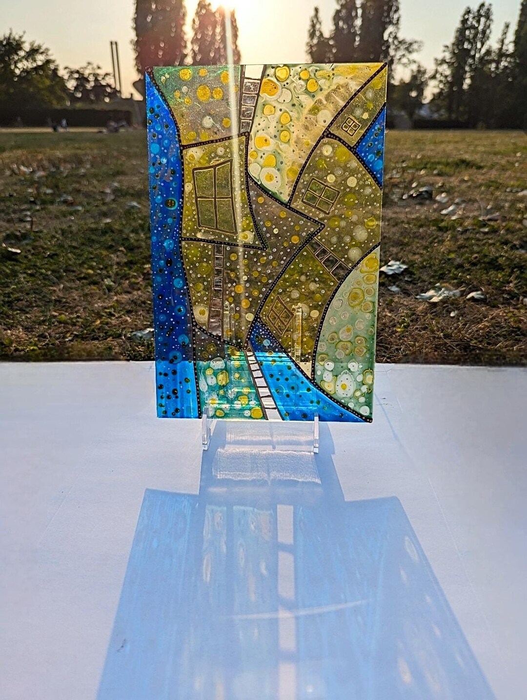 Glass Painting Abstract House Transparent Easel Holder Window Suction ...