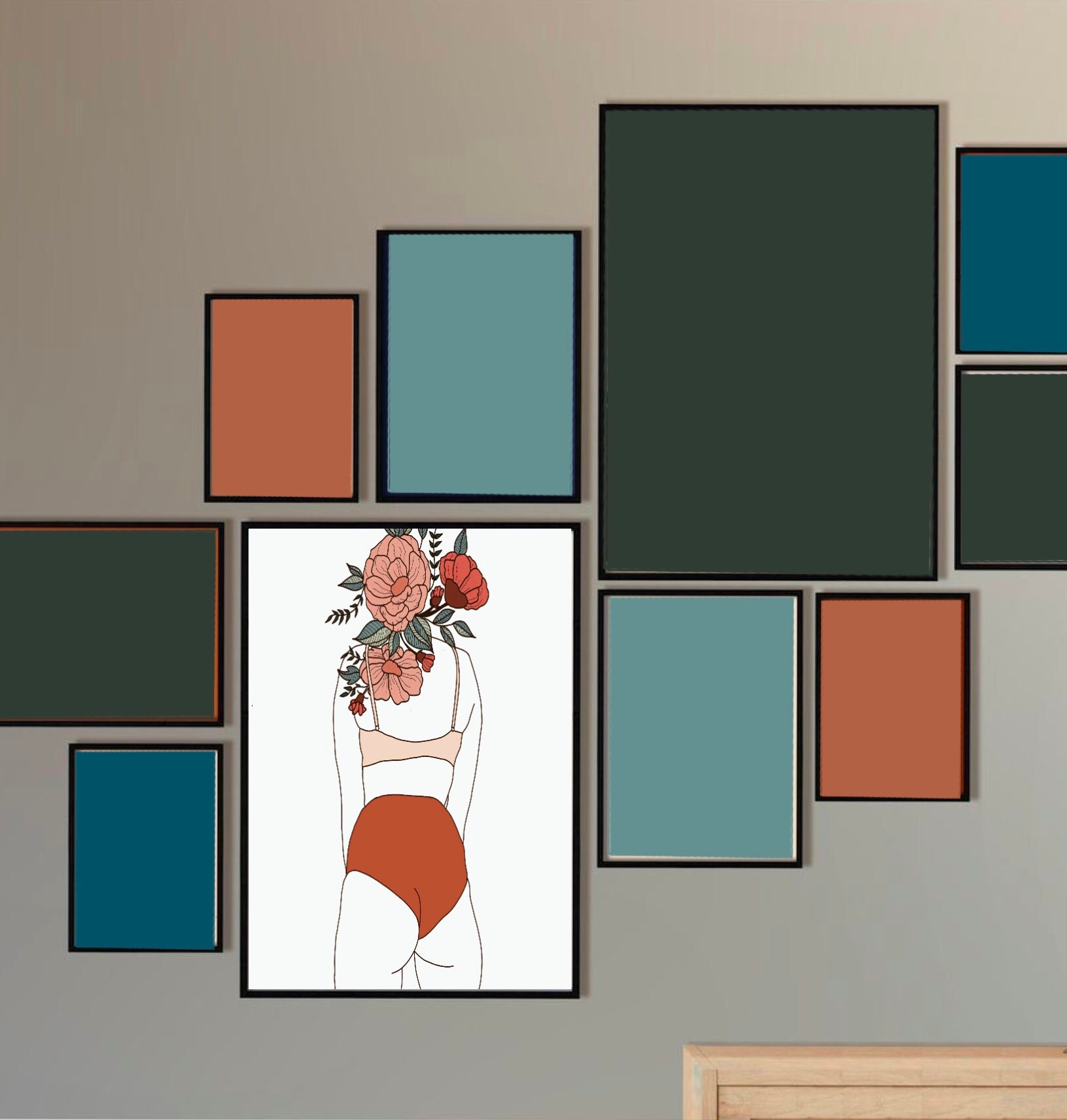 Lady and Flowers, Art Print - Etsy