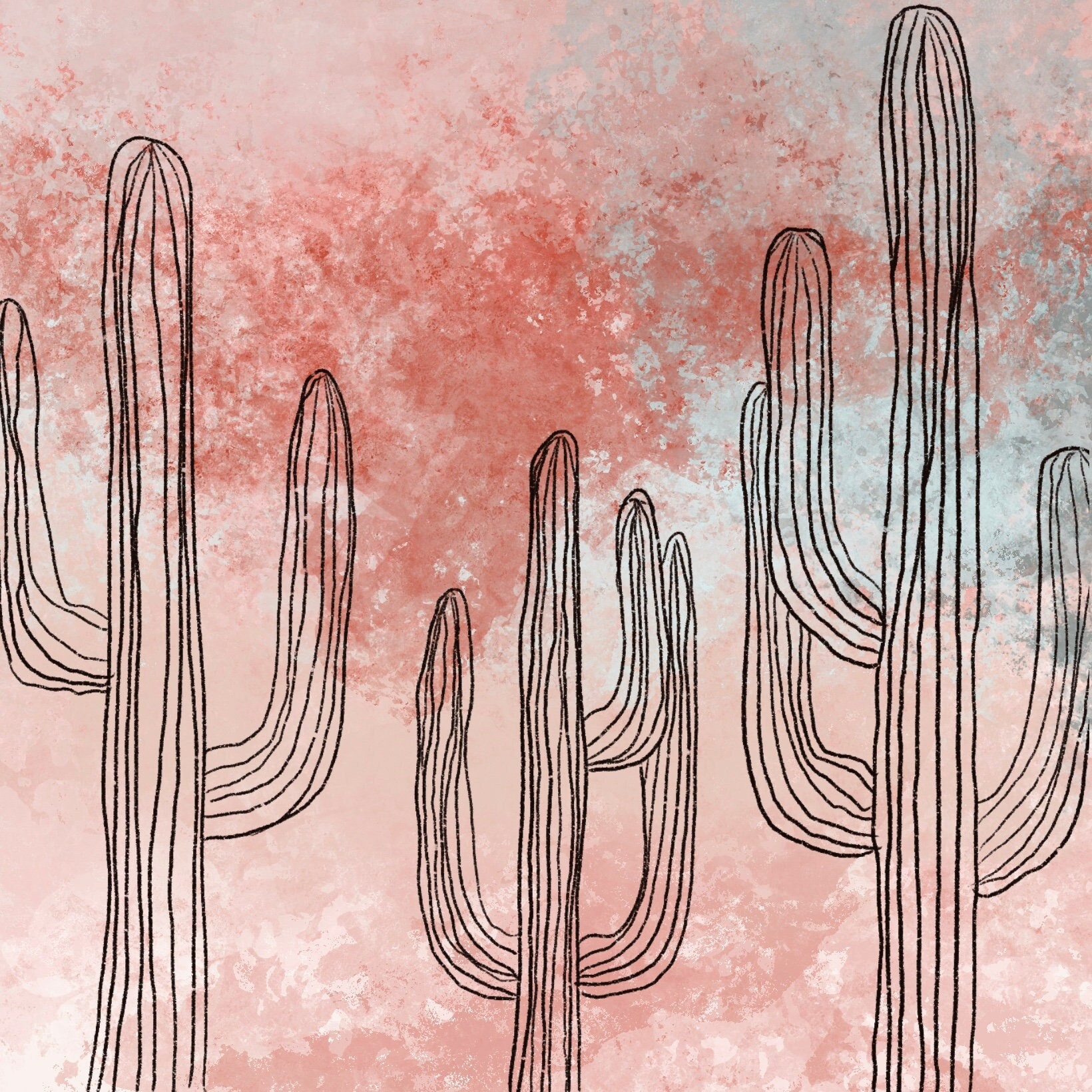 Arizona Sunset Cactus Digital Illustration - Etsy