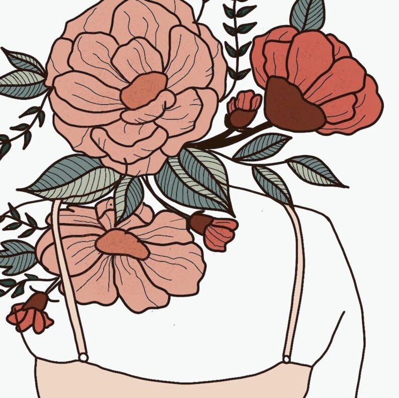 Lady and Flowers, Art Print - Etsy