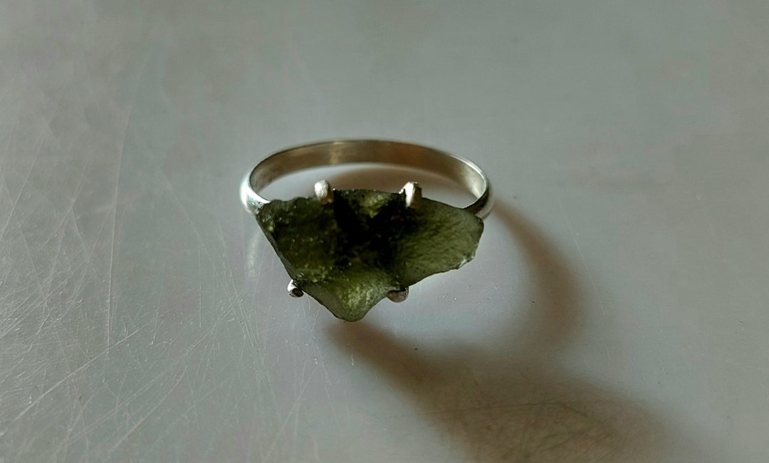 Raw Moldavite Sterling Silver Ring: Chakra Healing Gemstone - Etsy