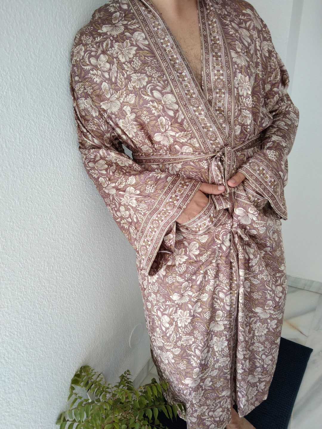 Unisex Silk Blend Robe,mens Robes, Resort Wear, Loungewear,boho Robe ...