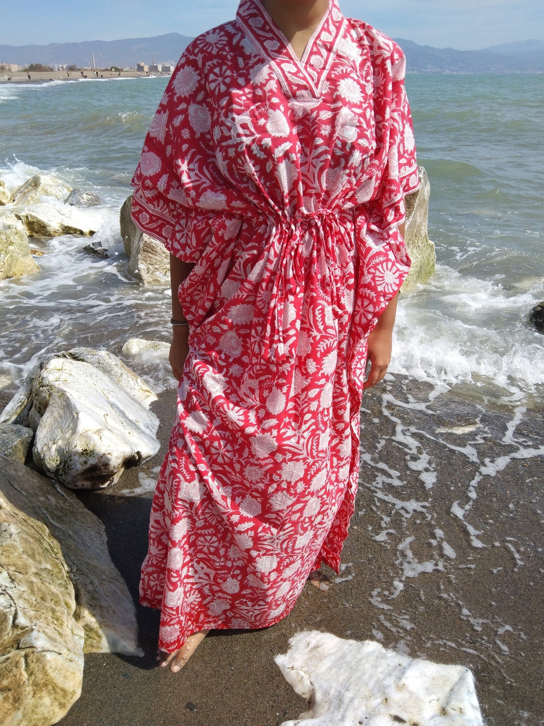 Red Cotton Kaftan,caftan,resort Wear,loungewear,swim Cover Up,beach ...