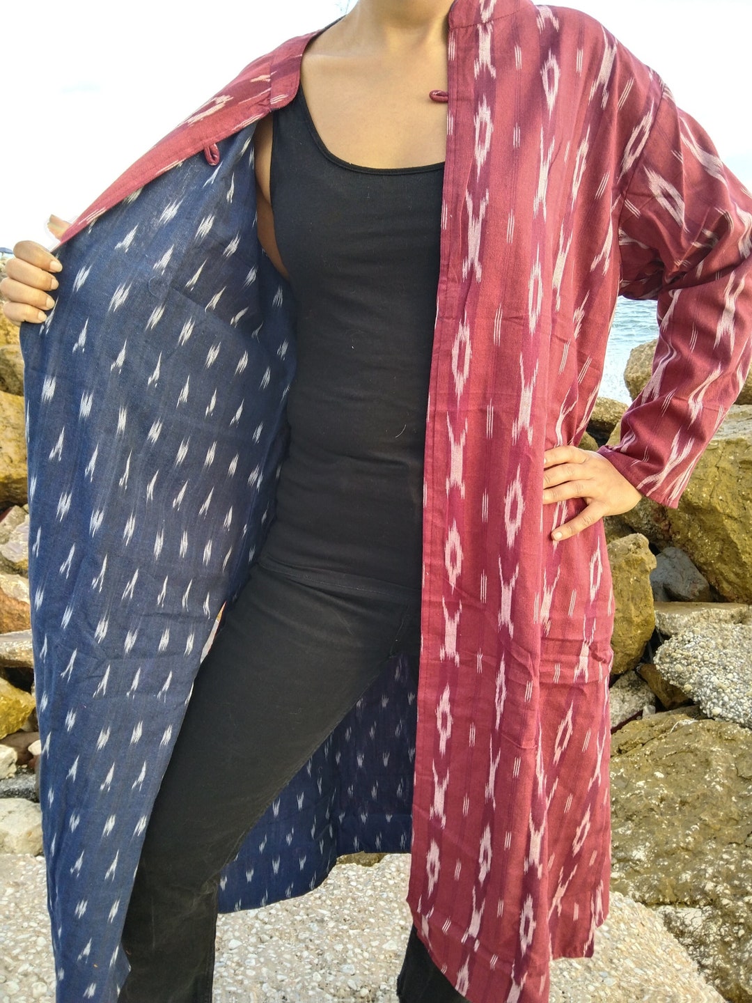 Reversible Ikkat Cotton Jacket,resort Wear,christmas Gift,mom ...