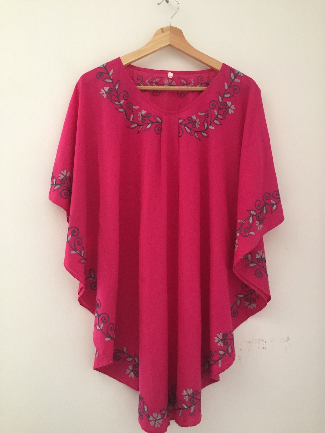Pink Poncho,swim Cover Up,pink Short Kaftan,cotton Poncho Top,resort ...