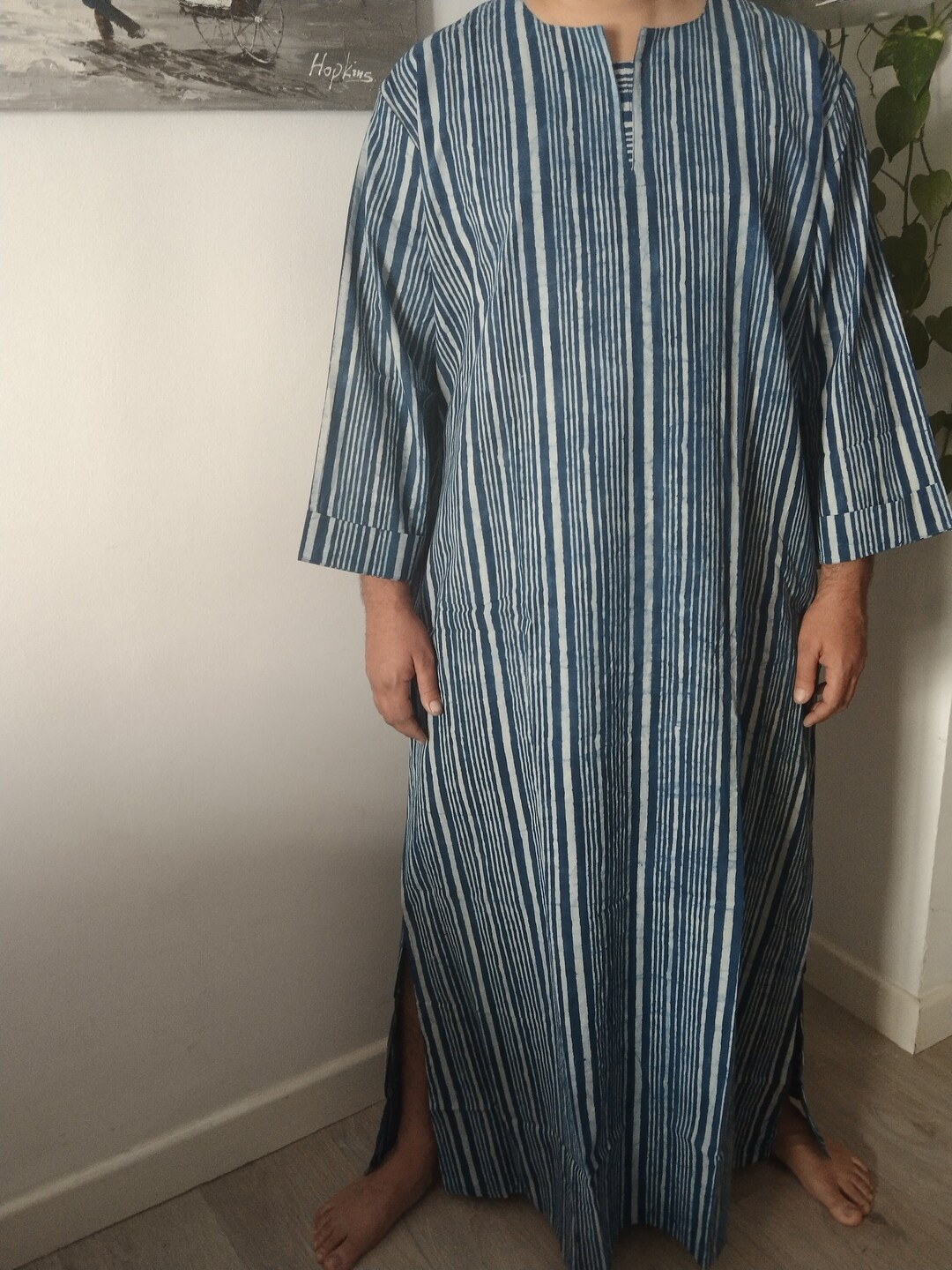 Indigo Men's Cotton Kaftan, Caftan,boho Robe,men's Kaftan, Loungewear ...