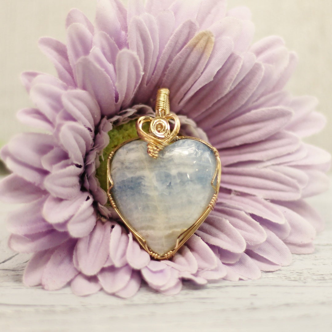 Heart Blue Calcite, Gold Filled Wire, Heart Jewelry, Gift - Etsy