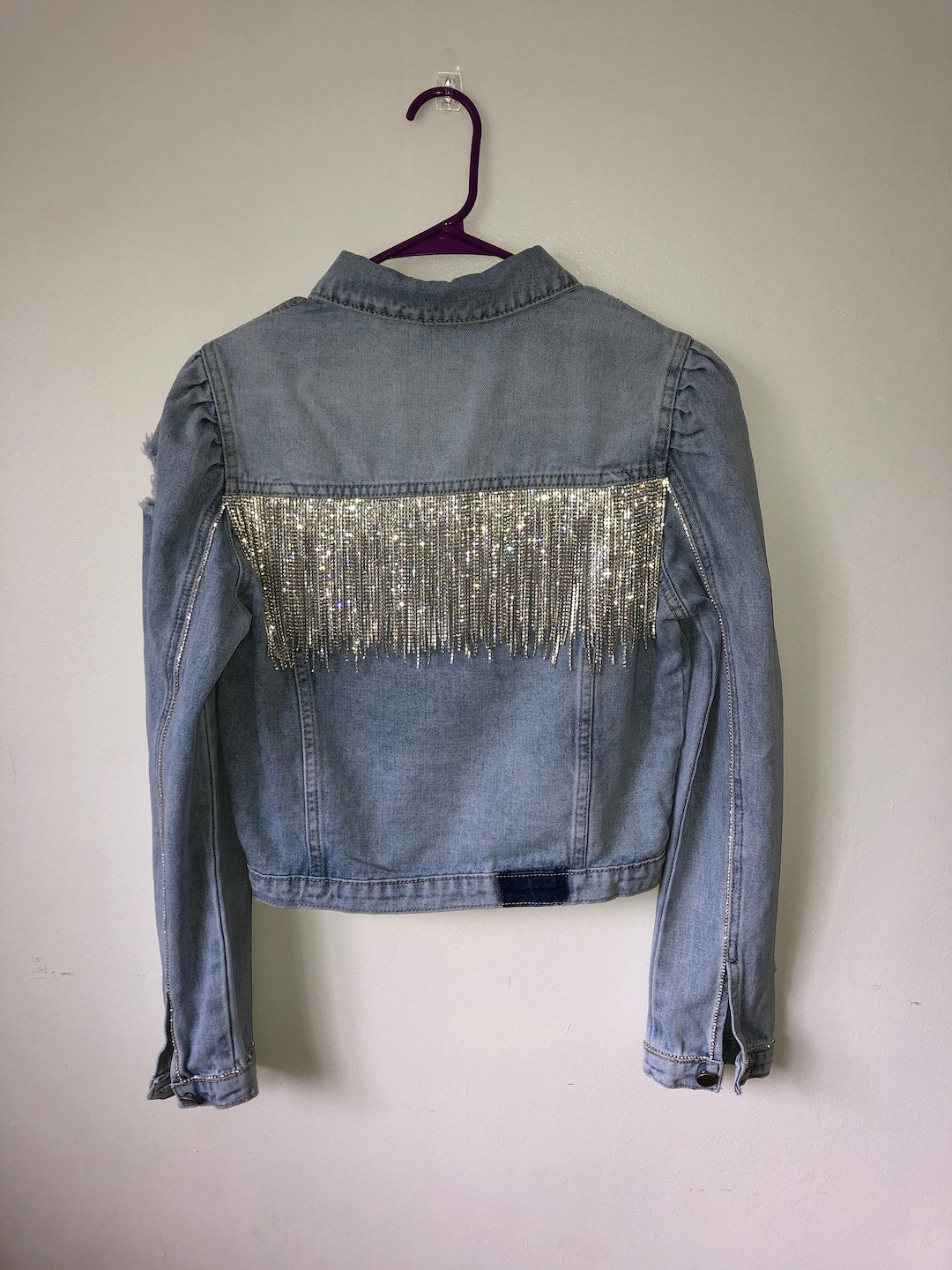 Rhinestone Fringe Denim Jacket - Etsy