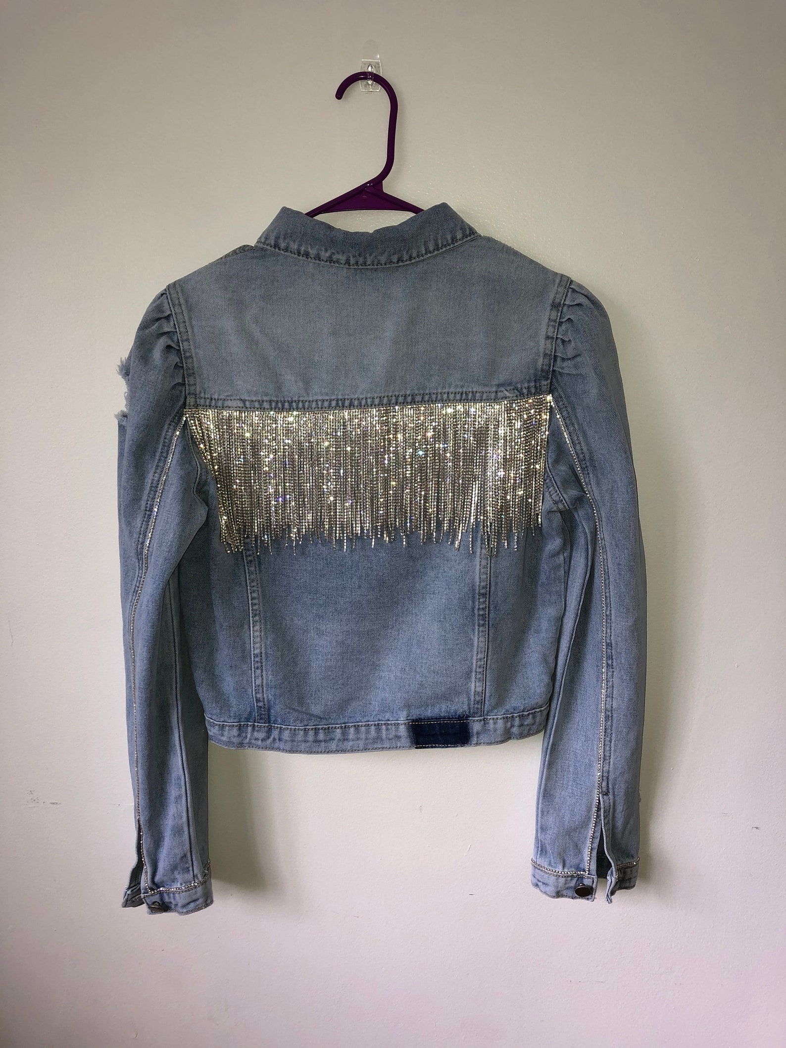 Rhinestone Fringe Denim Jacket - Etsy