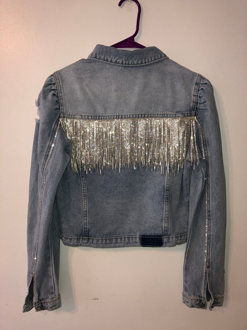 Rhinestone Fringe Denim Jacket - Etsy