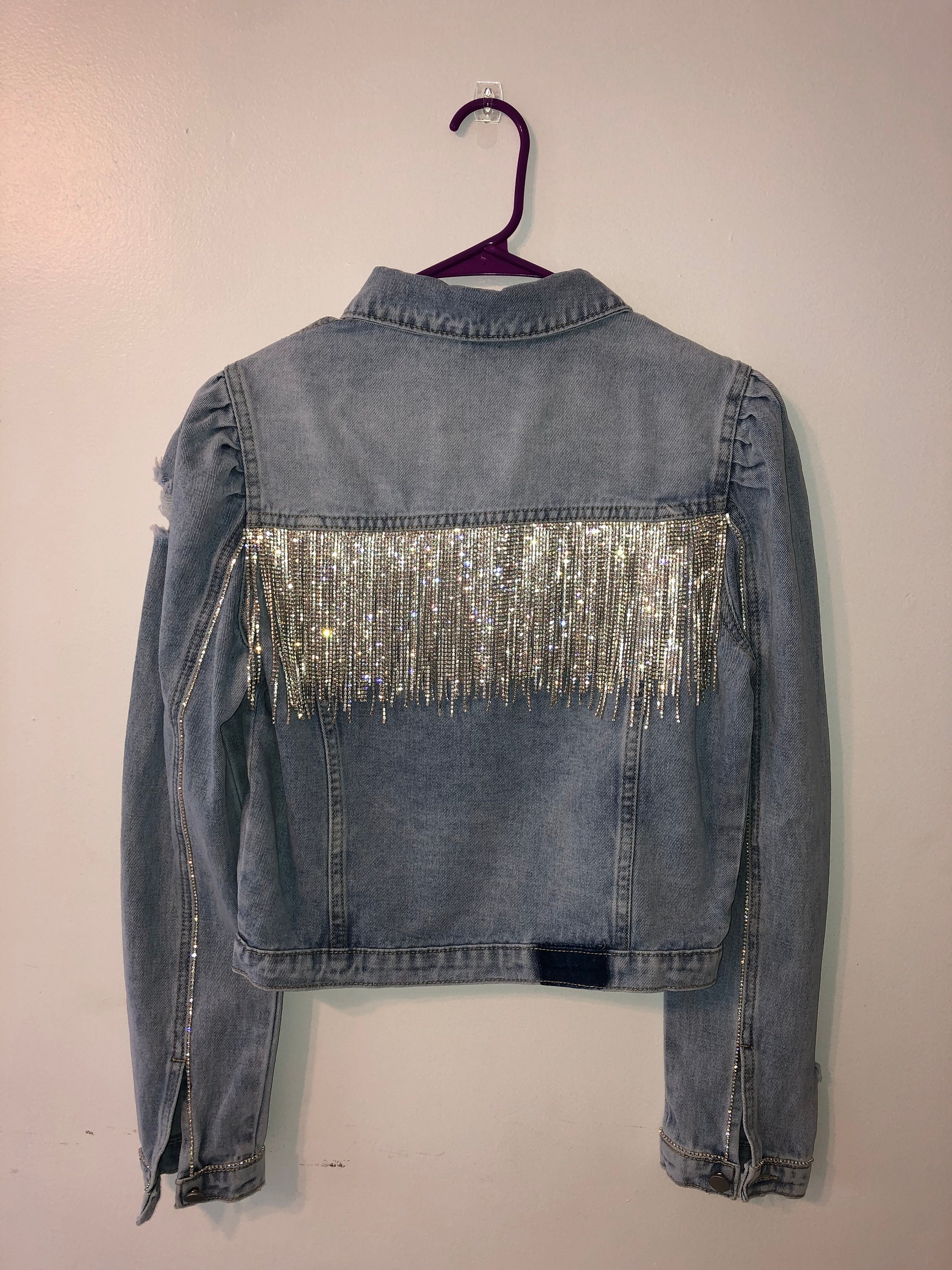 Rhinestone Fringe Denim Jacket - Etsy