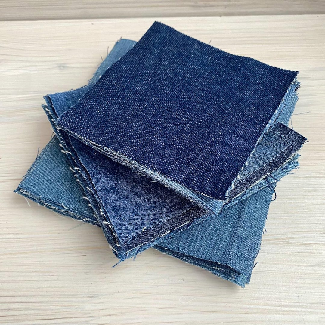 60 Denim Fabric Squares Scrap Bundle | Upcycled Jeans Patchwork Quilt ...