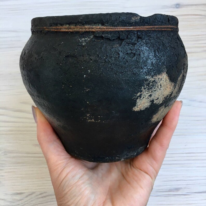 Very Old Black Pottery Crock Vintage Pottery Ceramic Ancient Vase ...