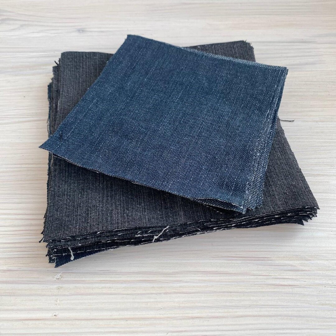 32 Set Black and Dark Blue Denim Squares 7" 18 Cm/ 5.5 " 14 сm Fabric ...