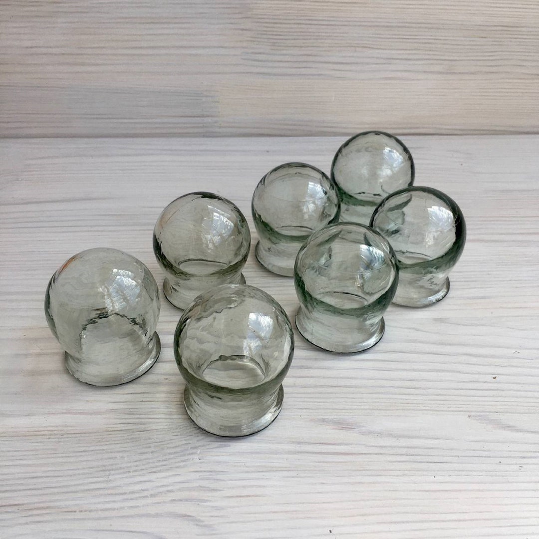 Set of 7 Glass Vintage Medical Apothecary Jars Round Small Massage Cans ...