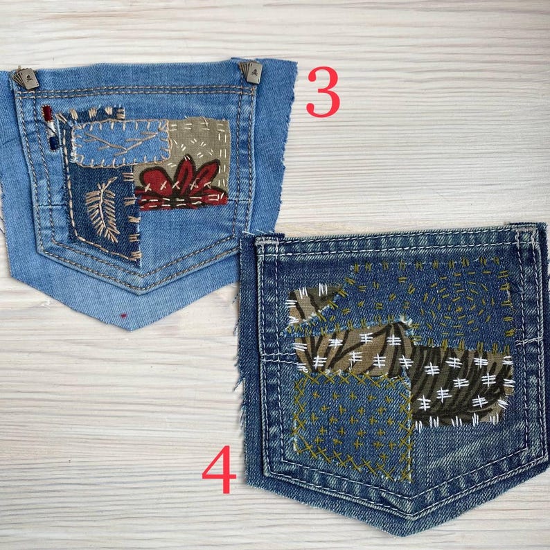Boro Sashiko Denim Pocket Patch – Upcycled Hand-stitched Jean Pocket - Etsy