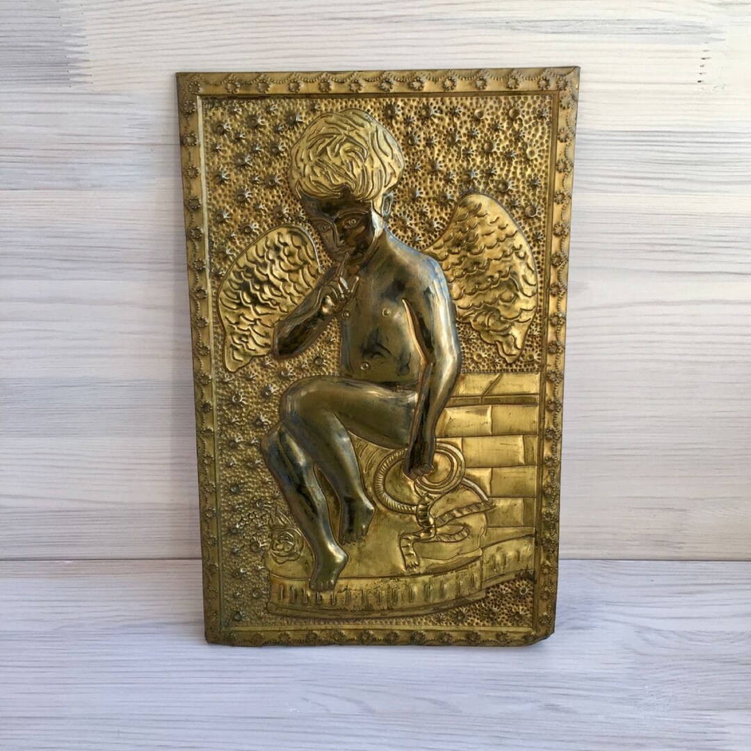 Vintage Copper Stamping Panel Cupid Embossed Metal Painting - Etsy