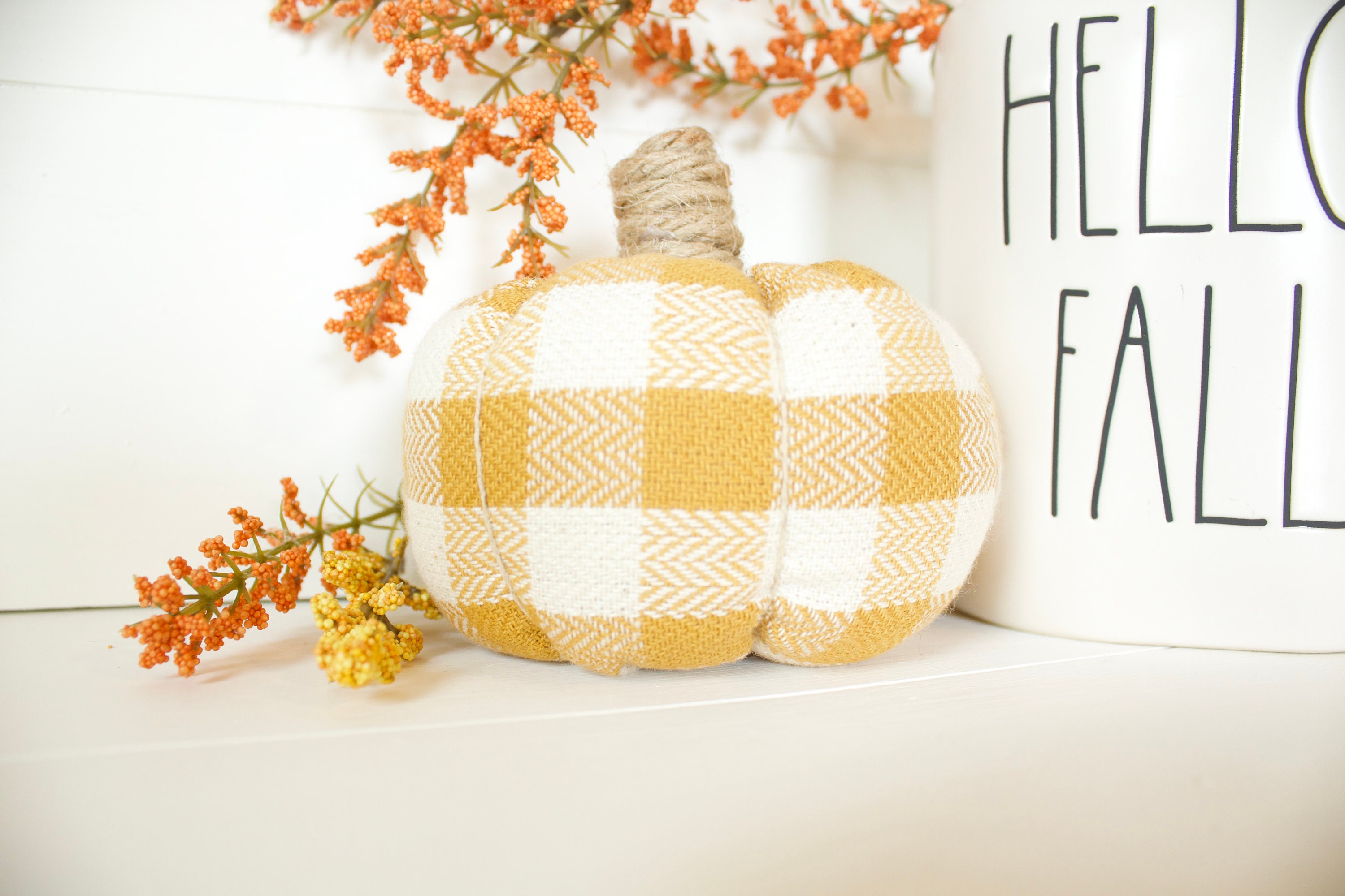 Mustard Plaid Fabric Pumpkin Fall Decor Stuffed Fabric | Etsy