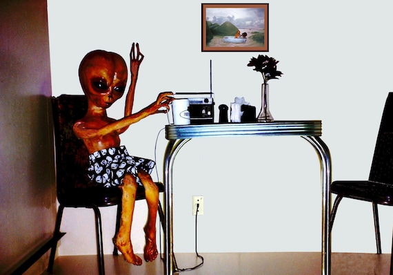 Alien at Breakfast Drinking Coffee in Kitchen - Etsy