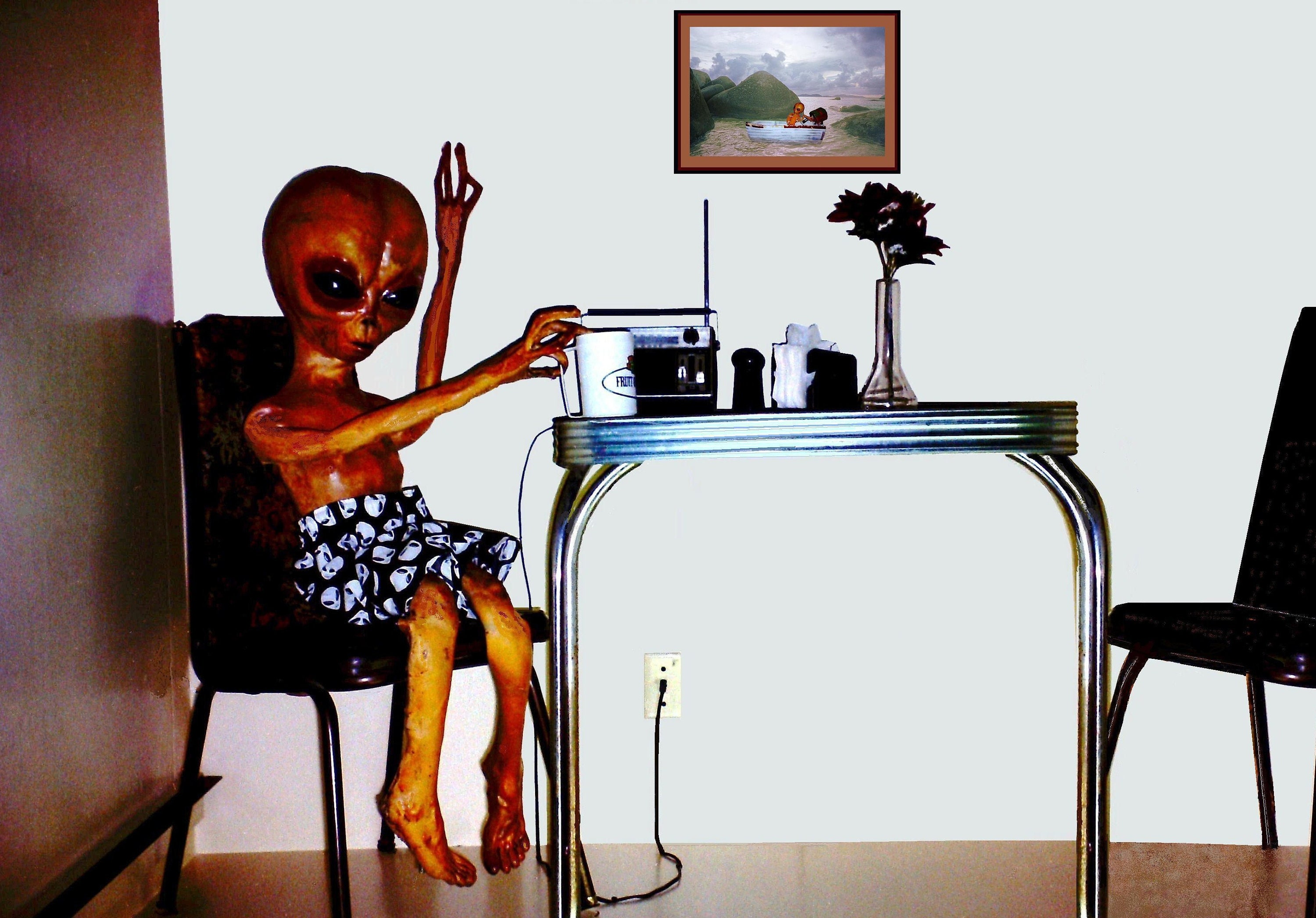 Alien at Breakfast Drinking Coffee in Kitchen, "morning," Roswell, Fun ...
