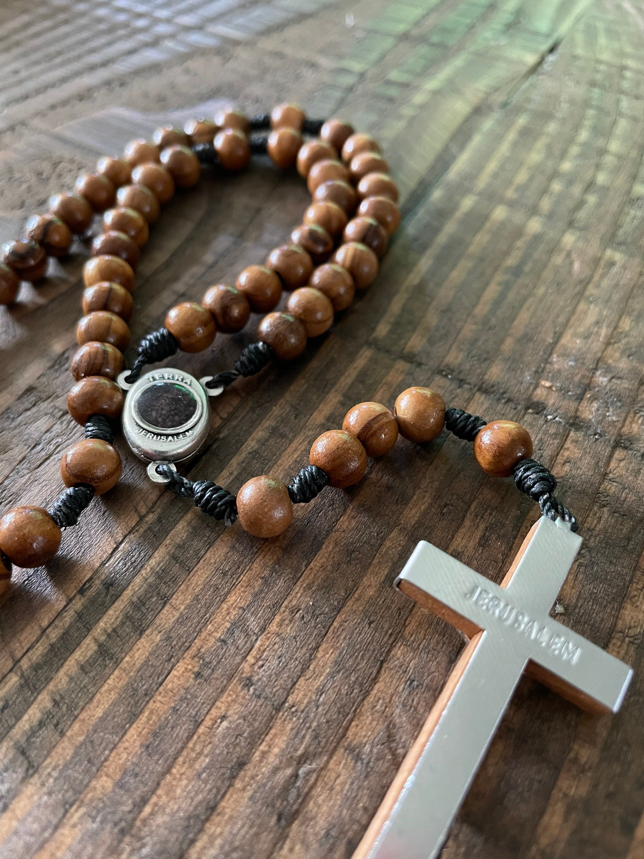 7mm ROUND Catholic Olive Wood Rosary With Crucifix and Centerpiece With ...