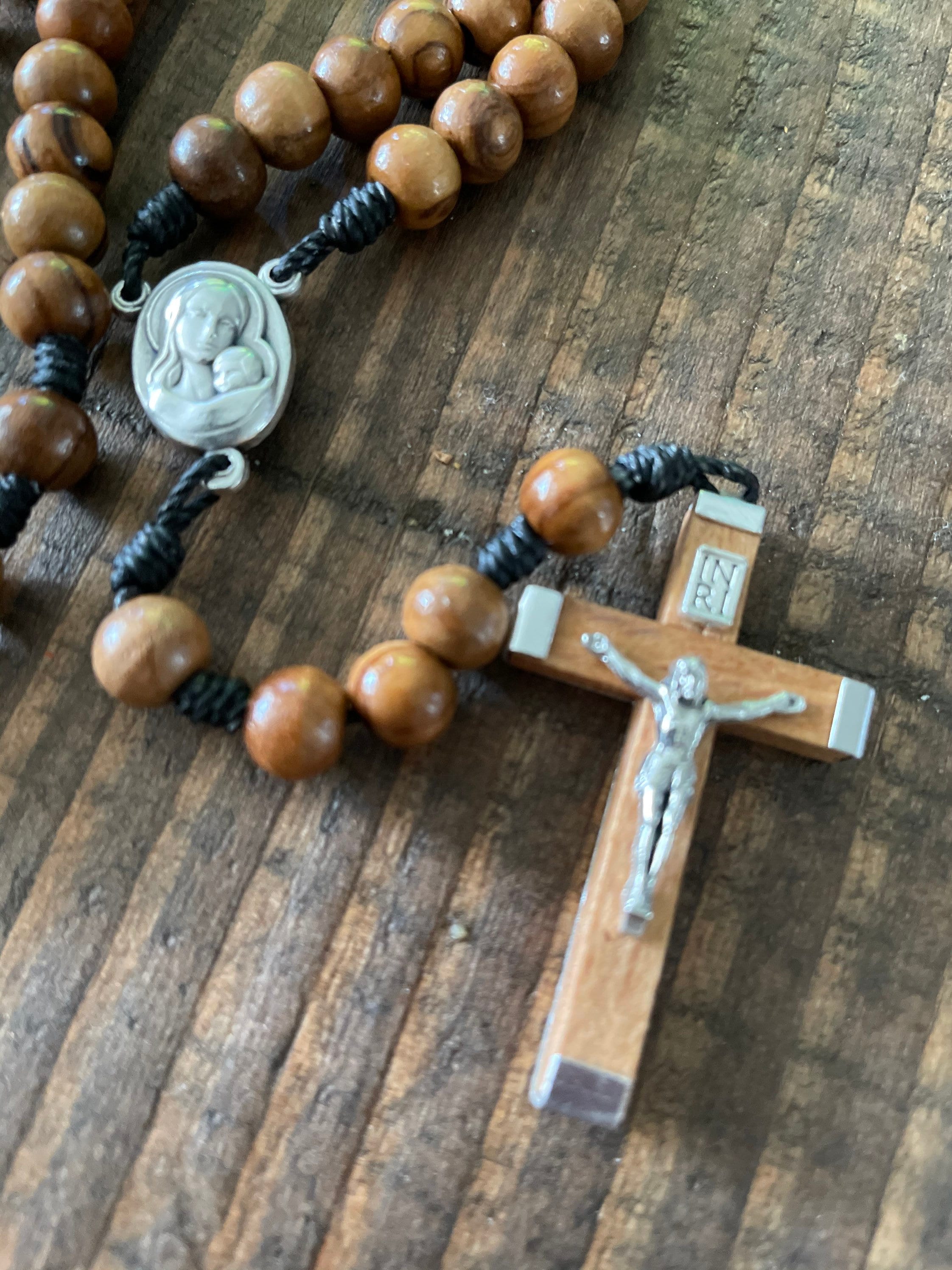 7mm ROUND Catholic Olive Wood Rosary With Crucifix and Centerpiece With ...