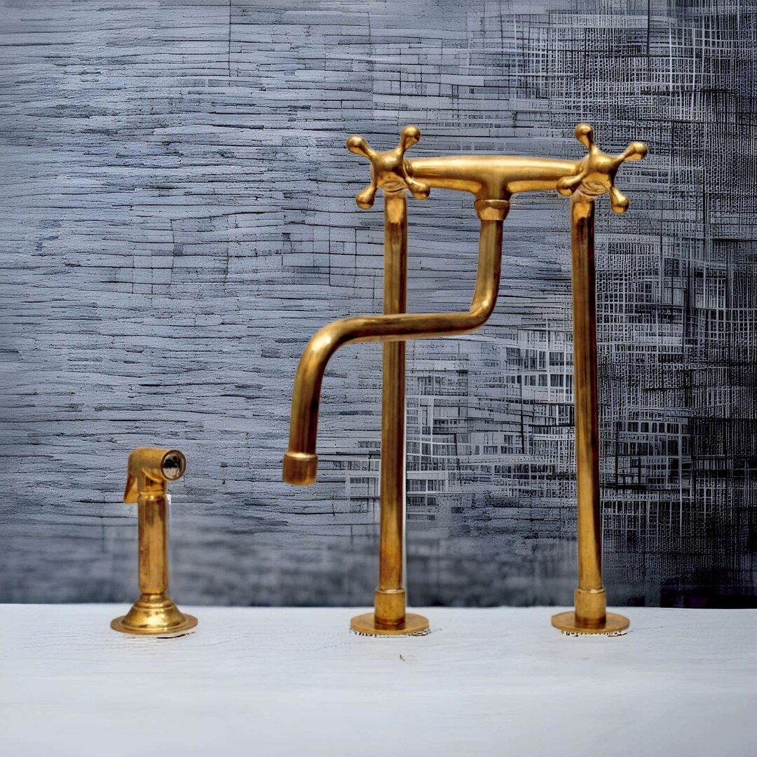 Unlacquered Brass Antique Kitchen Faucet With Simple Cross Handles - Etsy